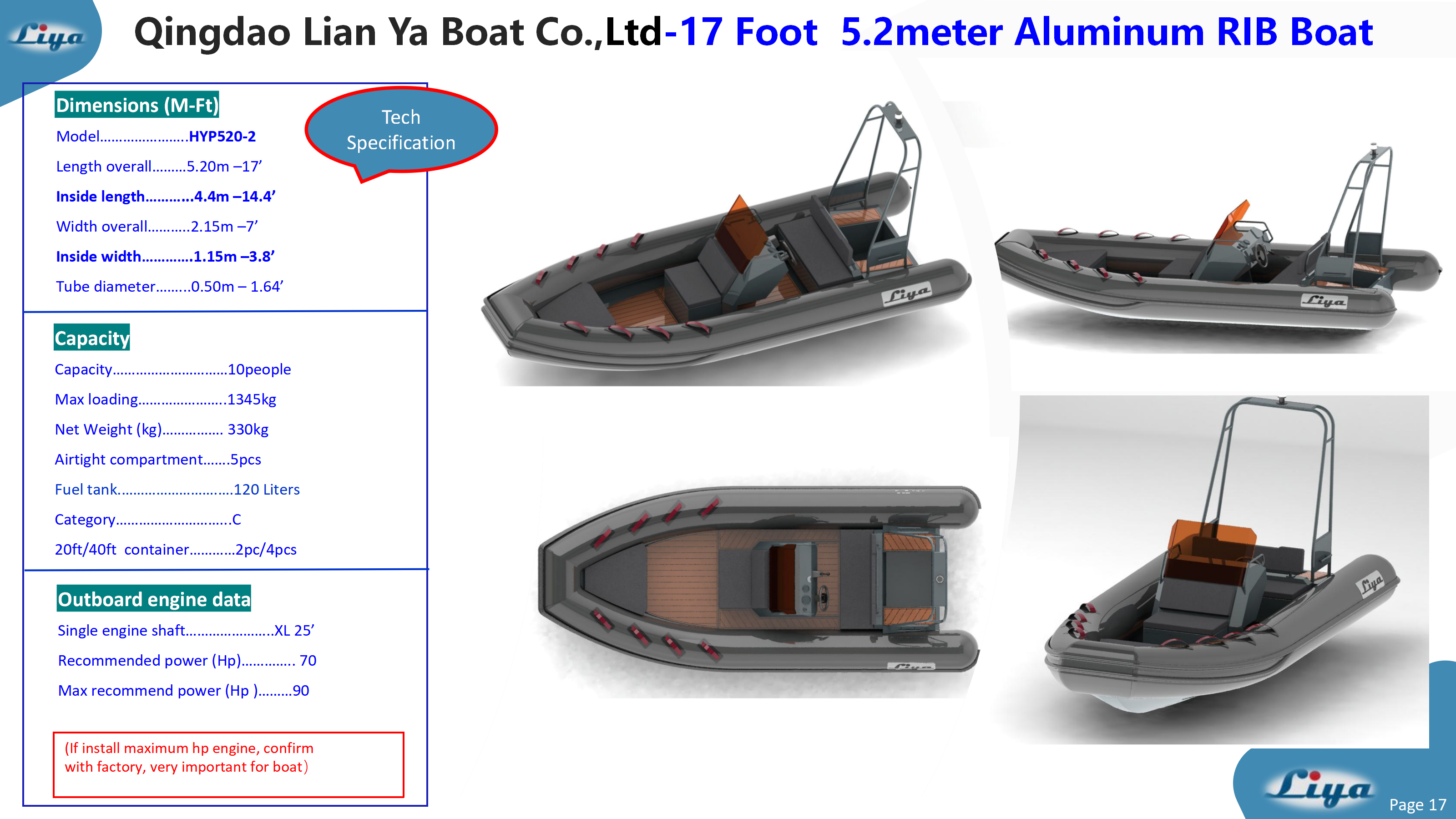 Liya 5.2m Aluminum RIB Boat | CE Certified Manufacturer