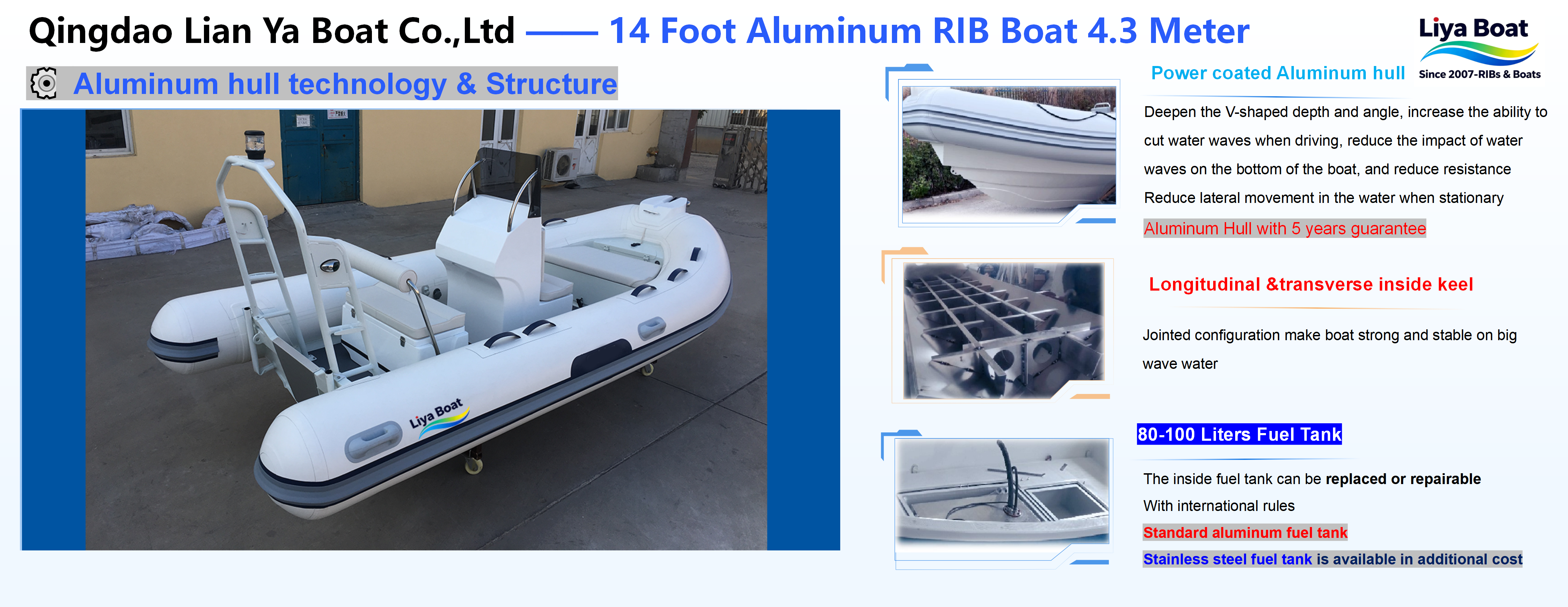 Liya 14FT small Aluminum RIB Dinghy for Sale |7-person Boat