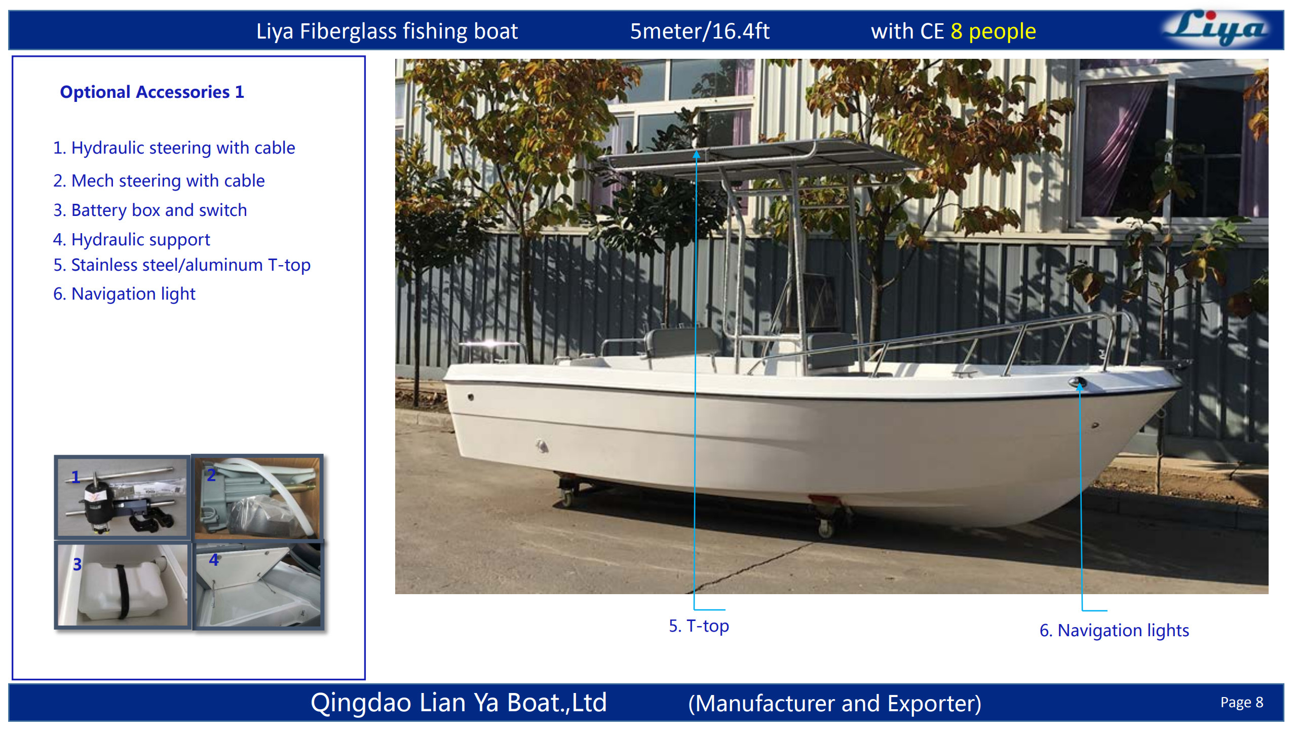 Liya 5m Economical Fiberglass Boat – 8 Person with Canopy