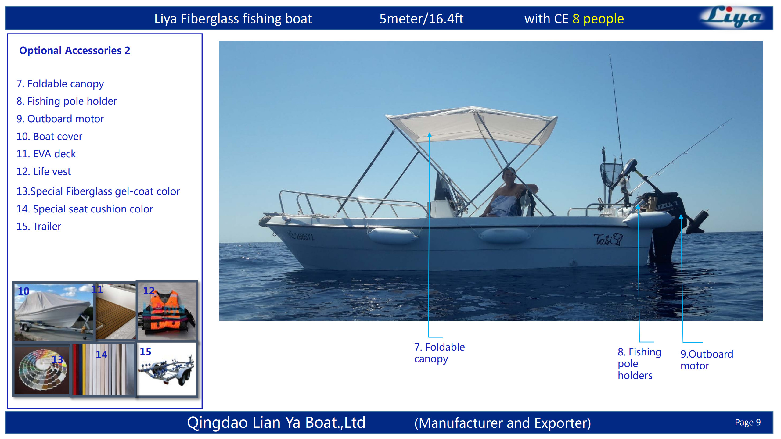 Liya 5m Economical Fiberglass Boat – 8 Person with Canopy